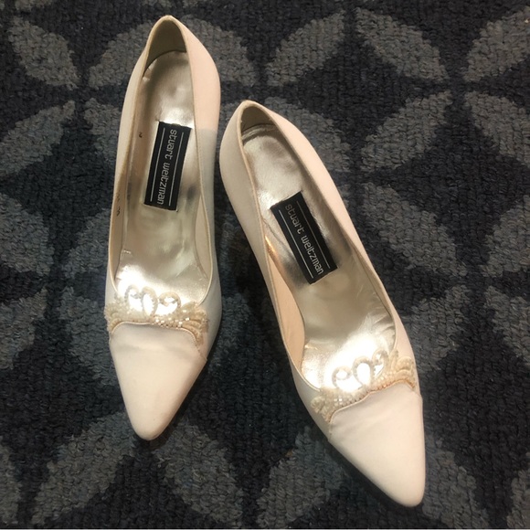 Stuart Weitzman | Shoes | Vintage Stuart Weitzman White Beaded Heels Sz ...